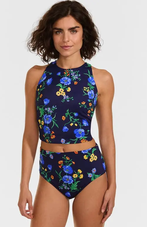 LANDS' END Tugless Portrait Back Two-piece Swimsuit Set - Navy/tossed Poppy Floral