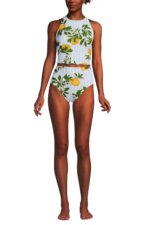 LANDS' END Tugless Portrait Back Two-piece Swimsuit Set - Soft Sky Blue/citrus Stripe