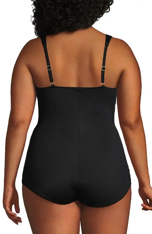 LANDS' END Slendersuit V-neck Skirted One Piece Swimsuit