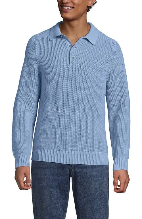 LANDS' END Long Sleeve Drifter Polo Sweater - Oasis Blue
