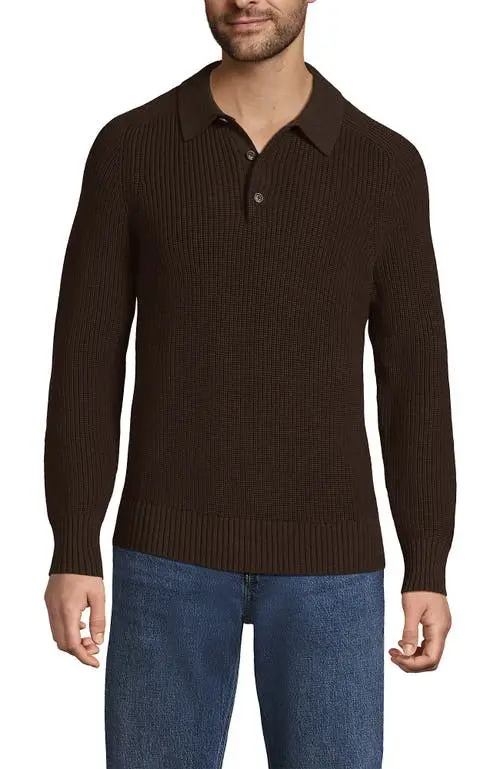 LANDS' END Long Sleeve Drifter Polo Sweater