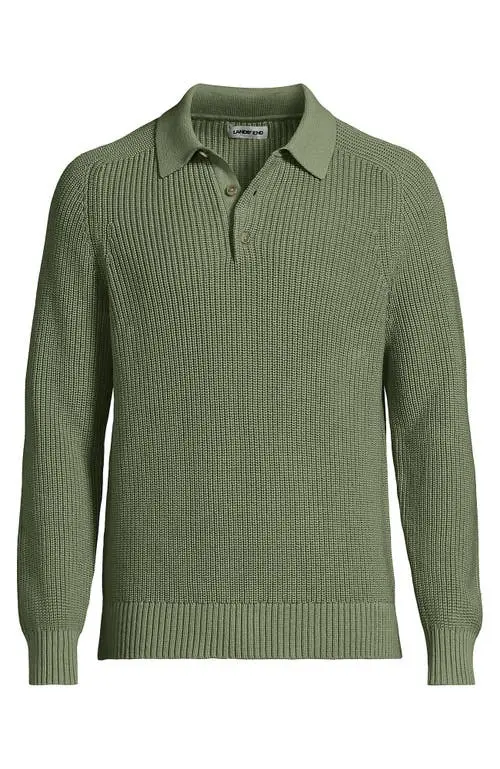 LANDS' END Long Sleeve Drifter Polo Sweater - Sage