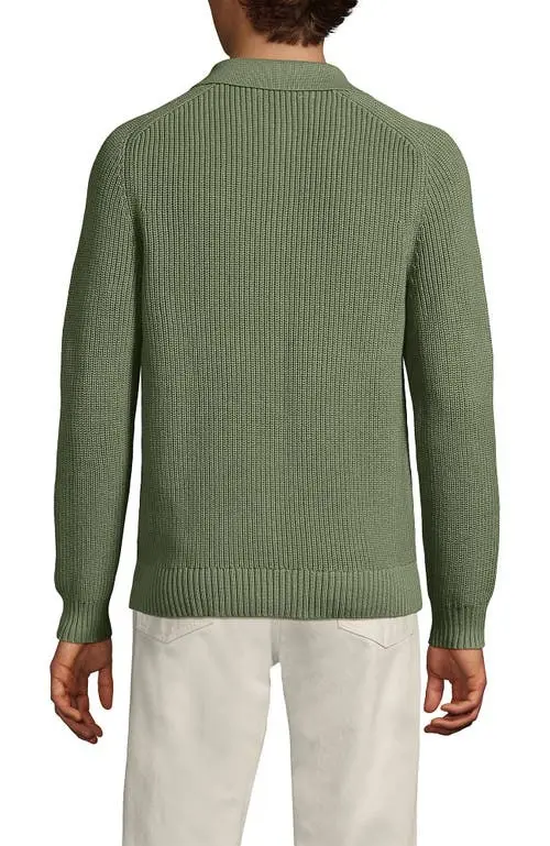 LANDS' END Long Sleeve Drifter Polo Sweater - Sage