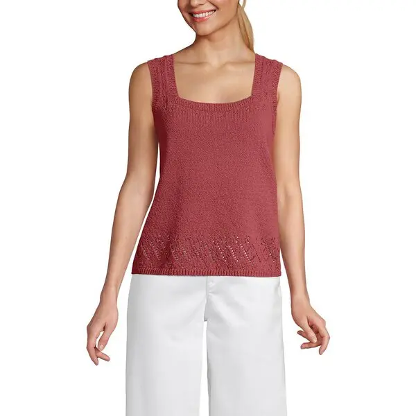LANDS' END Pointelle Square Neck Tank Sweater - Soft Mojave Rose