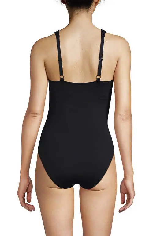 LANDS' END D-cup Sweetheart Underwire Wrap One-piece Swimsuit - Black