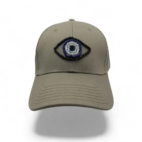 C. GRASSI Hand-embroidered Crystal Evil Eye Baseball Cap - Olive