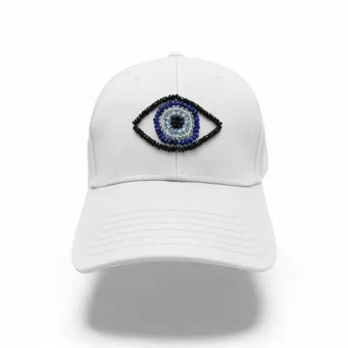 C. GRASSI Hand-embroidered Crystal Evil Eye Baseball Cap - White