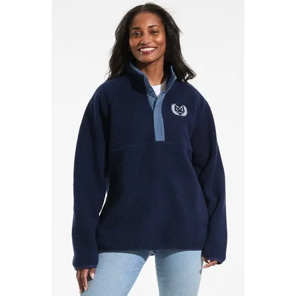 LANDS' END Fleece Snap Neck Pullover - Deep Sea Navy