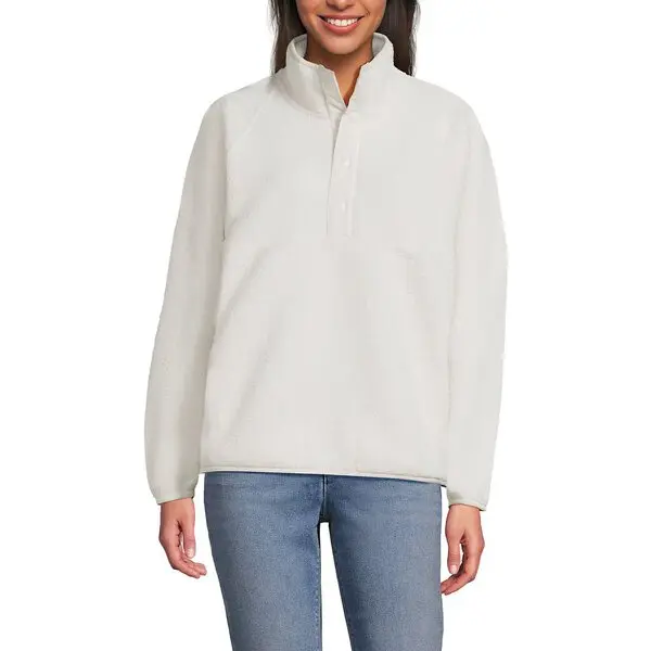 LANDS' END Fleece Snap Neck Pullover - Ivory Latte