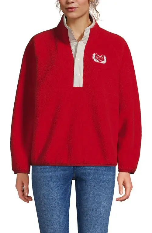 LANDS' END Snap Neck Fleece Pullover - Compass Red