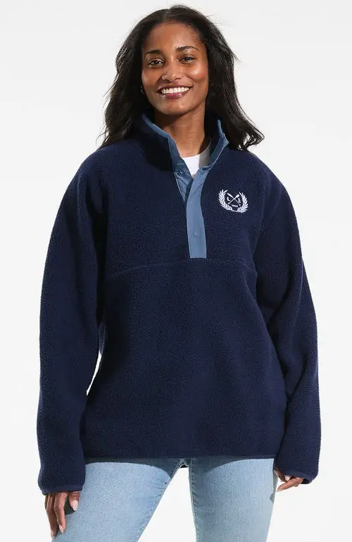 LANDS' END Snap Neck Fleece Pullover - Deep Sea Navy