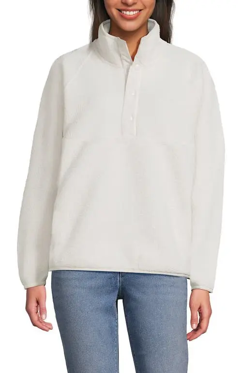 LANDS' END Snap Neck Fleece Pullover - Ivory Latte