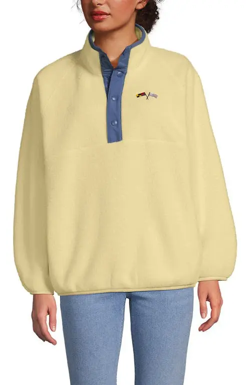 LANDS' END Snap Neck Fleece Pullover - Pale Yellow