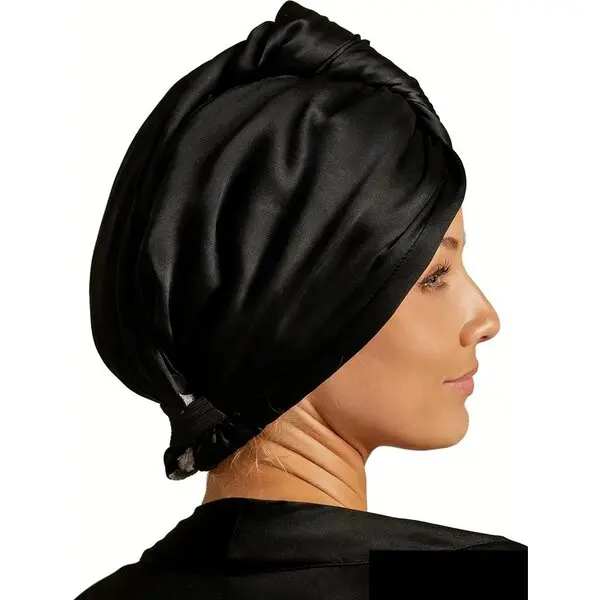 SILKSILKY Pure Silk Hair Towel Wrap - Black