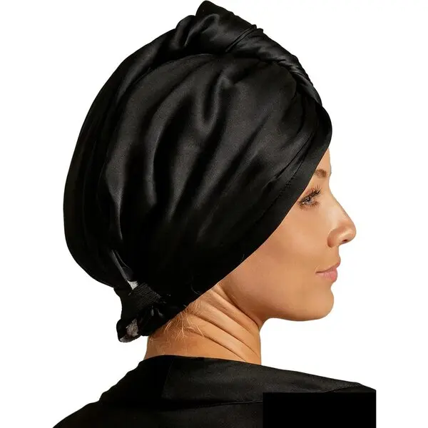 SILKSILKY Pure Silk Hair Towel Wrap - Black