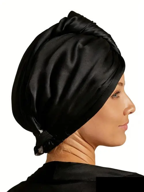 SILKSILKY Pure Silk Hair Towel Wrap - Black