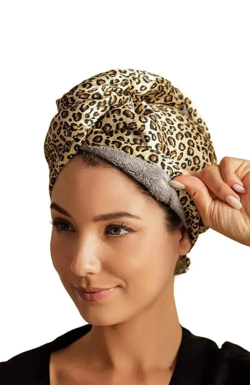 SILKSILKY Pure Silk Hair Towel Wrap - Leopard