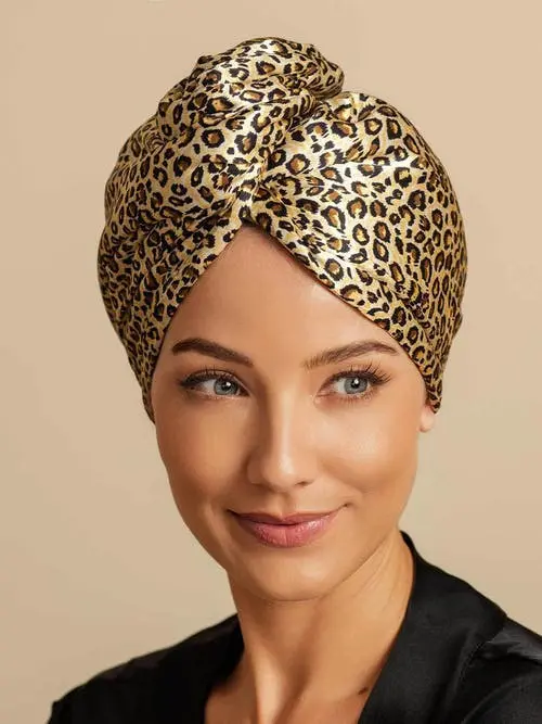 SILKSILKY Pure Silk Hair Towel Wrap - Leopard