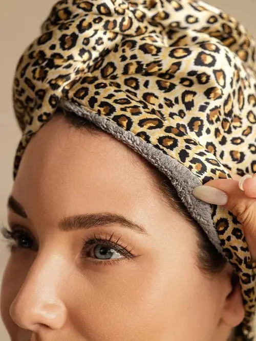 SILKSILKY Pure Silk Hair Towel Wrap - Leopard