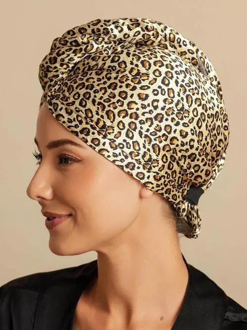 SILKSILKY Pure Silk Hair Towel Wrap - Leopard
