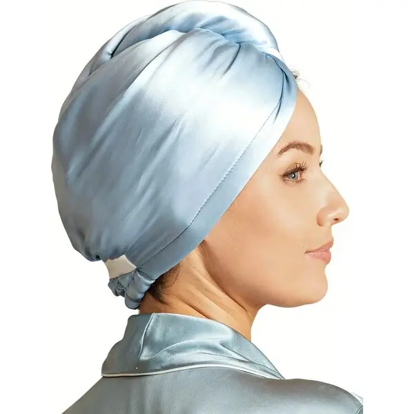 SILKSILKY Pure Silk Hair Towel Wrap - Skyblue