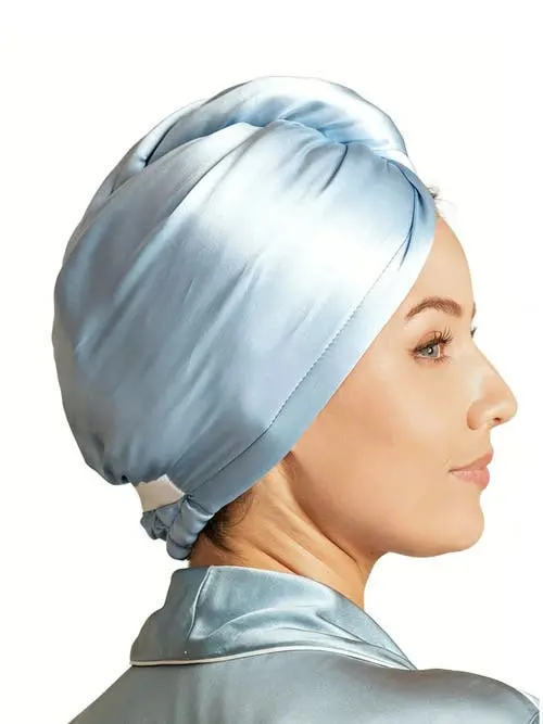 SILKSILKY Pure Silk Hair Towel Wrap - Skyblue
