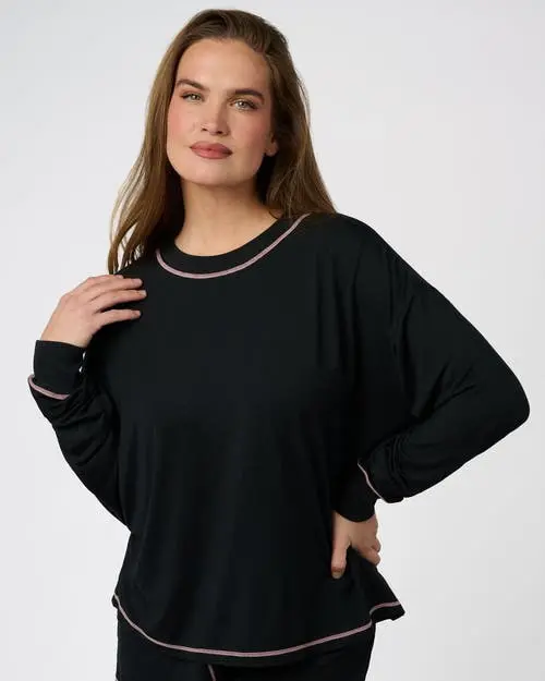 WeWoreWhat Boxy Long Sleeve Sleep Tee - Blk/bublegm Pnk