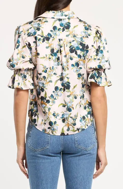 Cinq À Sept Trailing Iris Fiona Floral Button-up Top - Rosy Cloud Multi