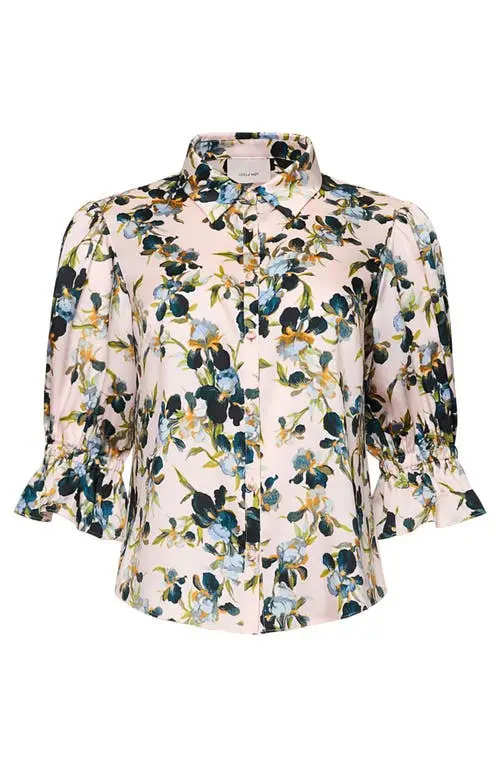 Cinq À Sept Trailing Iris Fiona Floral Button-up Top - Rosy Cloud Multi