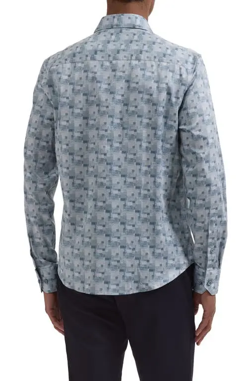 Bugatchi Axel Trim Fit Abstract Mosaic Print Stretch Cotton Button-up Shirt - Ether