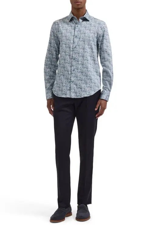 Bugatchi Axel Trim Fit Abstract Mosaic Print Stretch Cotton Button-up Shirt - Ether