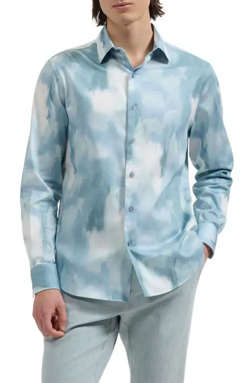 Bugatchi Julian Shaped Fit Cloud Print Stretch Cotton Button-up Shirt - Sea Spray