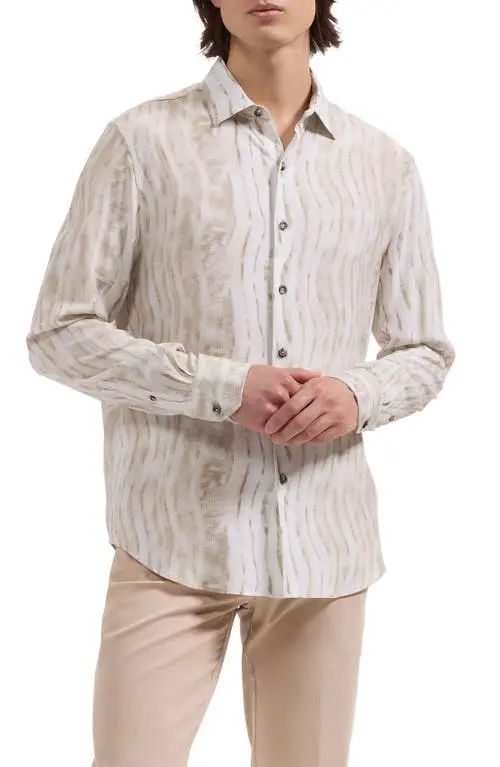 Bugatchi Julian Shaped Fit Wave Print Button-up Shirt - Almond
