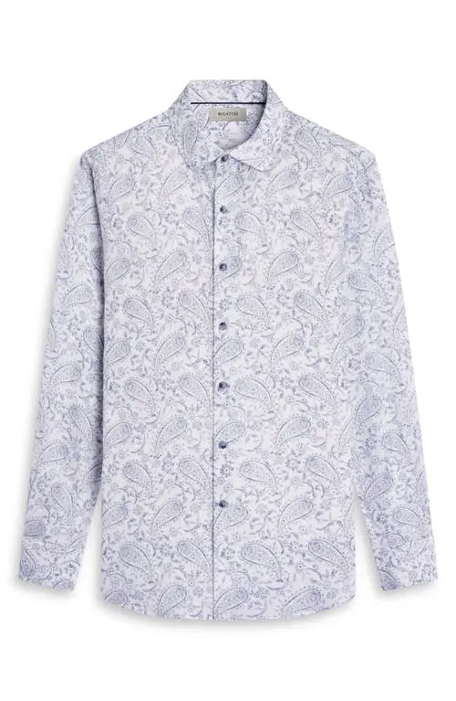 Bugatchi Julian Shaped Fit Paisley Print Linen Button-up Shirt - White