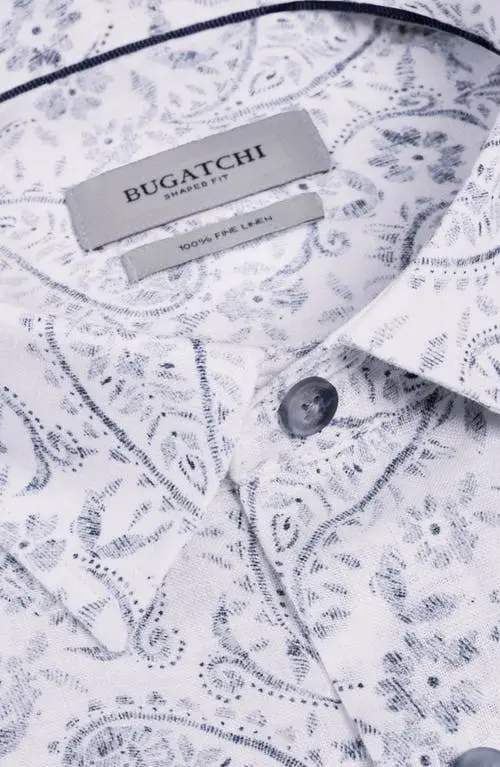 Bugatchi Julian Shaped Fit Paisley Print Linen Button-up Shirt - White