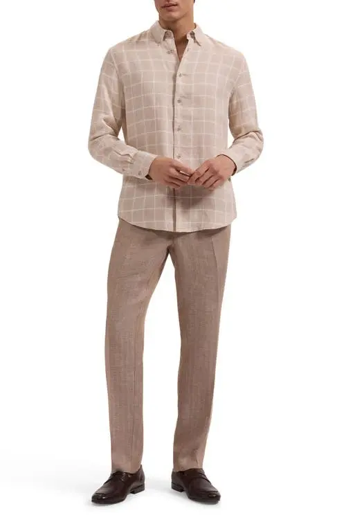 Bugatchi Austin Shaped Fit Windowpane Check Linen & Cotton Button-down Shirt