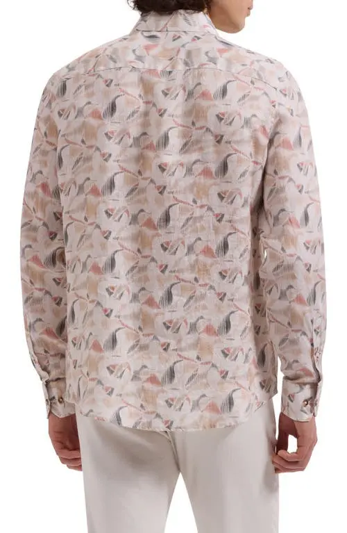 Bugatchi Julian Shaped Fit Abstract Leaf Print Linen Button-up Shirt - Desert