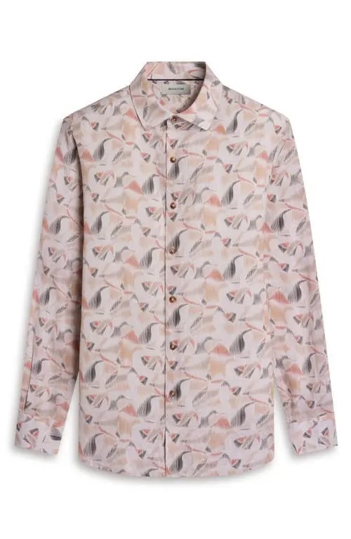 Bugatchi Julian Shaped Fit Abstract Leaf Print Linen Button-up Shirt - Desert