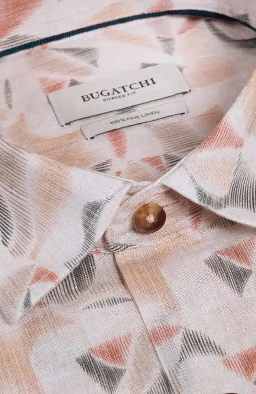 Bugatchi Julian Shaped Fit Abstract Leaf Print Linen Button-up Shirt - Desert