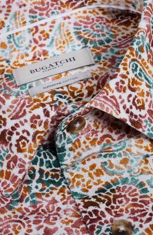 Bugatchi Julian Shaped Fit Paisley Cotton Button-up Shirt - Sienna