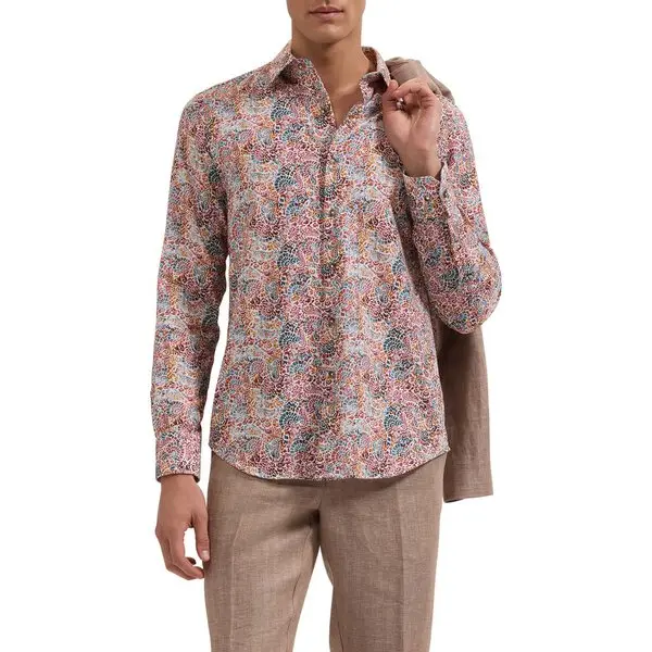 Bugatchi Julian Shaped Fit Paisley Cotton Button-up Shirt - Sienna