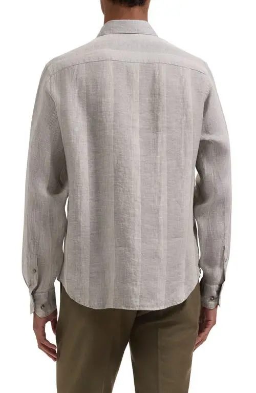 Bugatchi Julian Shaped Fit Shadow Stripe Linen Button-up Shirt