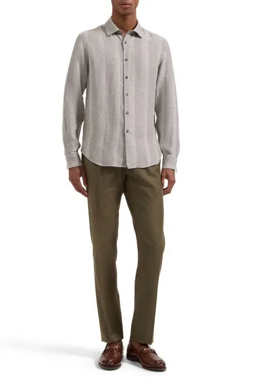 Bugatchi Julian Shaped Fit Shadow Stripe Linen Button-up Shirt