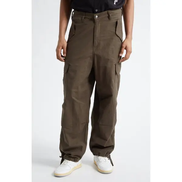 Rhude Cotton & Linen Parachute Cargo Pants - Olive Green