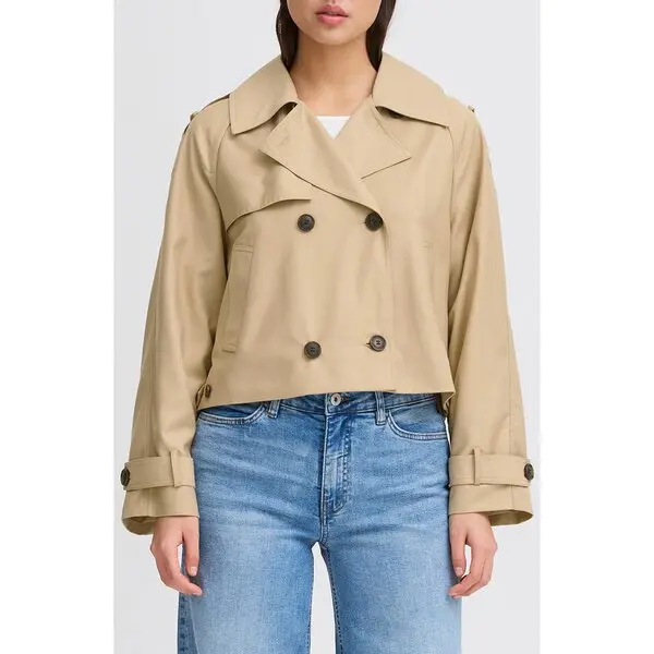 ICHI Cropped Trench Coat - Cornstalk