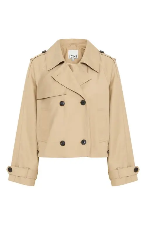 ICHI Cropped Trench Coat - Cornstalk