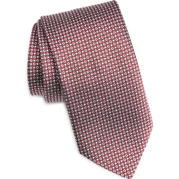 BOSS Geometric Silk Blend Jacquard Tie - Bright Red