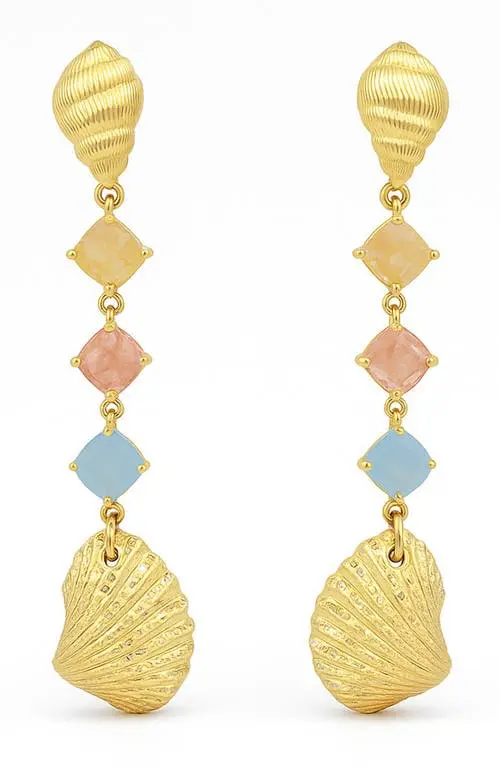 LA MENO Seaside Pastel Shell Drop Earrings - Gold