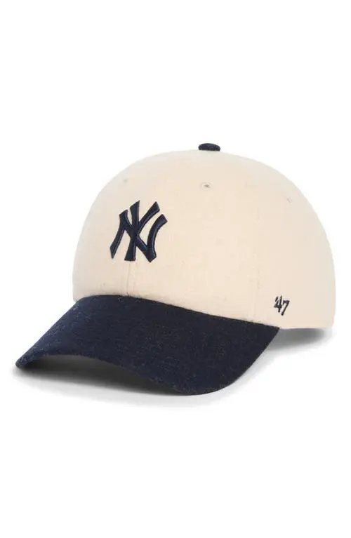 SPORTY & RICH Yankees Serif Wool Baseball Cap - Ecru/dark Navy