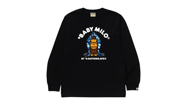 A BATHING APE Abc Camo Milo Hoodie Long Sleeve Tee Shirt - Black/blue
